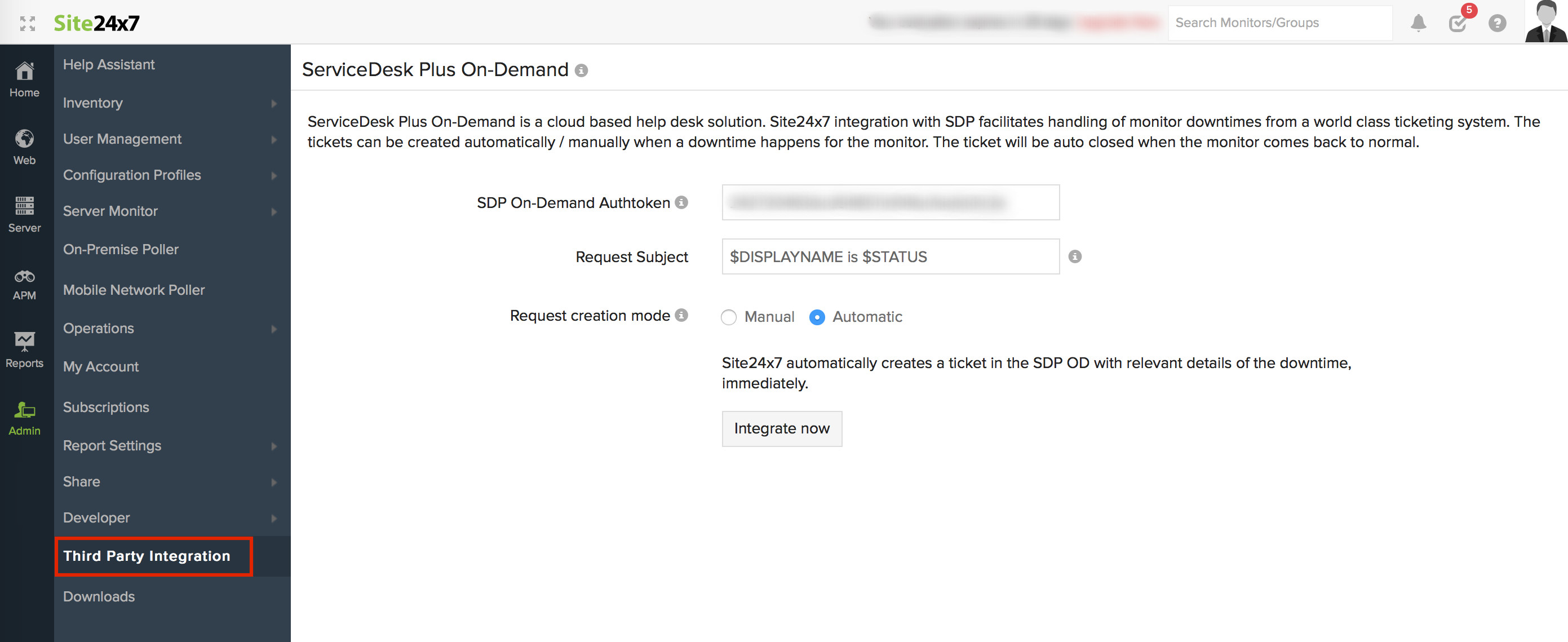 ManageEngine ServiceDesk Plus（オンデマンド版） | Site24x7のヘルプ